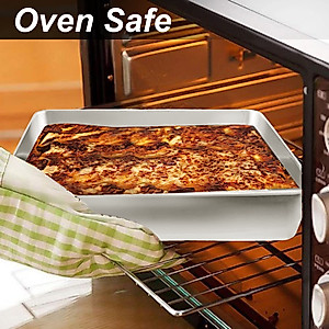 Home-X Stainless-Steel Cake Pan with Lid, Rectangular Cake Pan With Lid, Baking Tray for Cakes, Oven-Safe Pan, Large Metal Baking Pan, 13" L x 11" W x 2 ½” D, Stainless Steel