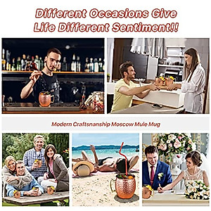 K Kitcherish Moscow Mule Mugs Set of 2-[Gift Set]18 oz, Hammered Copper Mugs | Stainless Steel Lining, Copper Plating Cup with Gold Brass Handles for Making Cool Drinks, 3.4'' (Diameter) x 4 ''(Tall)