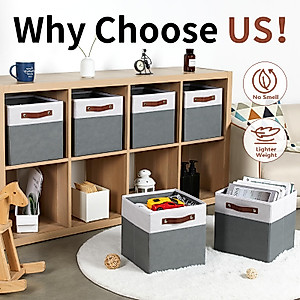 HNZIGE Fabric Storage Cubes 11x11x11,6Pcs Storage Cubes Organizer shelves, Large Linen Closet Foldable Storage Cubes for Shelves,Baskets for Cube Storage Home, Office Toy (White Gray)