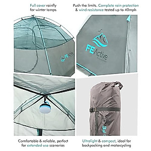 FE Active 4 Person Tent - Four Season 3-4 Man with 3000mm Waterproof Rip-Stop, Full Rainfly, Aluminum Poles Adult Tent for All Year Camping, Backpacking, Hiking, Travel | Designed in California, USA