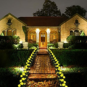 Solar Garden Decorations, 2 Pack 6 Solar Lights Outdoor Decorative with Exquisite Rose Flowers, Garden Lights Solar Powered Waterproof, Solar Flower Lights for Patio, Pathway, Yard Decoration (Yellow)