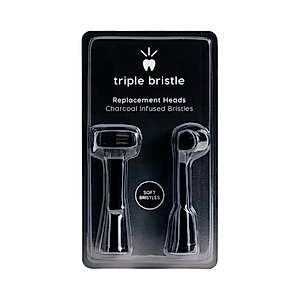 Compatible With The Triple Bristle Max Only | Triple Bristle Max Replacement Brush Head Refills | Charcoal Infused | Innovative 3 Head Design | Compatible with Triple Bristle Max Only | 2 Pack (Black)