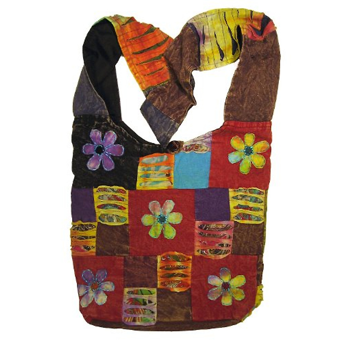 Happy Flowers Razor Cut Hippie Patchwork Sling Crossbody Boho Handbag Bohemian Purse
