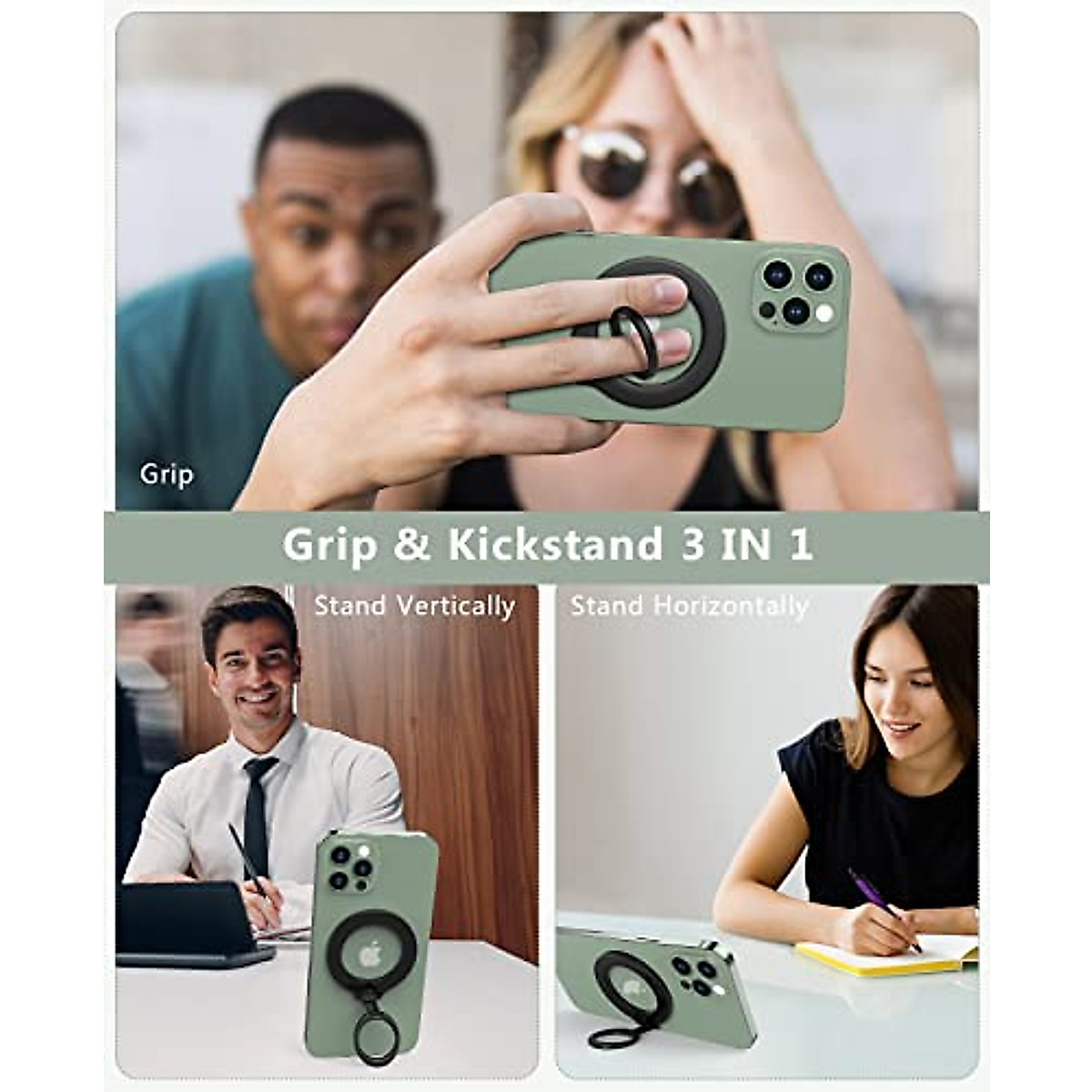 enGMOLPHY Phone Ring Holder with MagSafe, 360° Rotation Grip Finger Kickstand【Remove It to Wireless Charge】 Compatible with iPhone 14 Pro/Max/Plus, 13 12Pro/Max/Mini