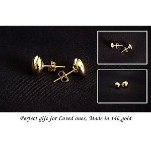 Silver Smile - 14K Solid Yellow Gold Ball Earrings for Women, Light Weight Studs, Attractive Butterfly Back Design, Ideal Gift for Loved Onces, Comes in 3mm/ 4mm/ 5mm/ 6mm/ 7mm/ 8mm