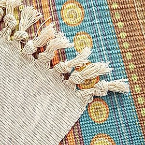 aoaoaoway Cotton Rug Soft Rug and Handwoven Fringe Rectangular Cotton Rug Tapestry Boho Kitchen, Living Room (Blue&Orange, 51.2 * 23.6)