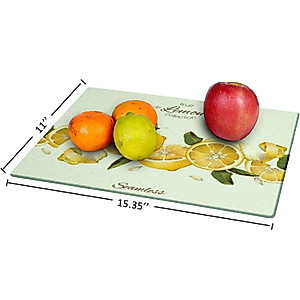 Tempered Glass Cutting Board Vector lemon seamless border stock illustration Tableware Kitchen Decorative Cutting Board with Non-slip Legs, Serving Board, Large Size, 15" x 11"