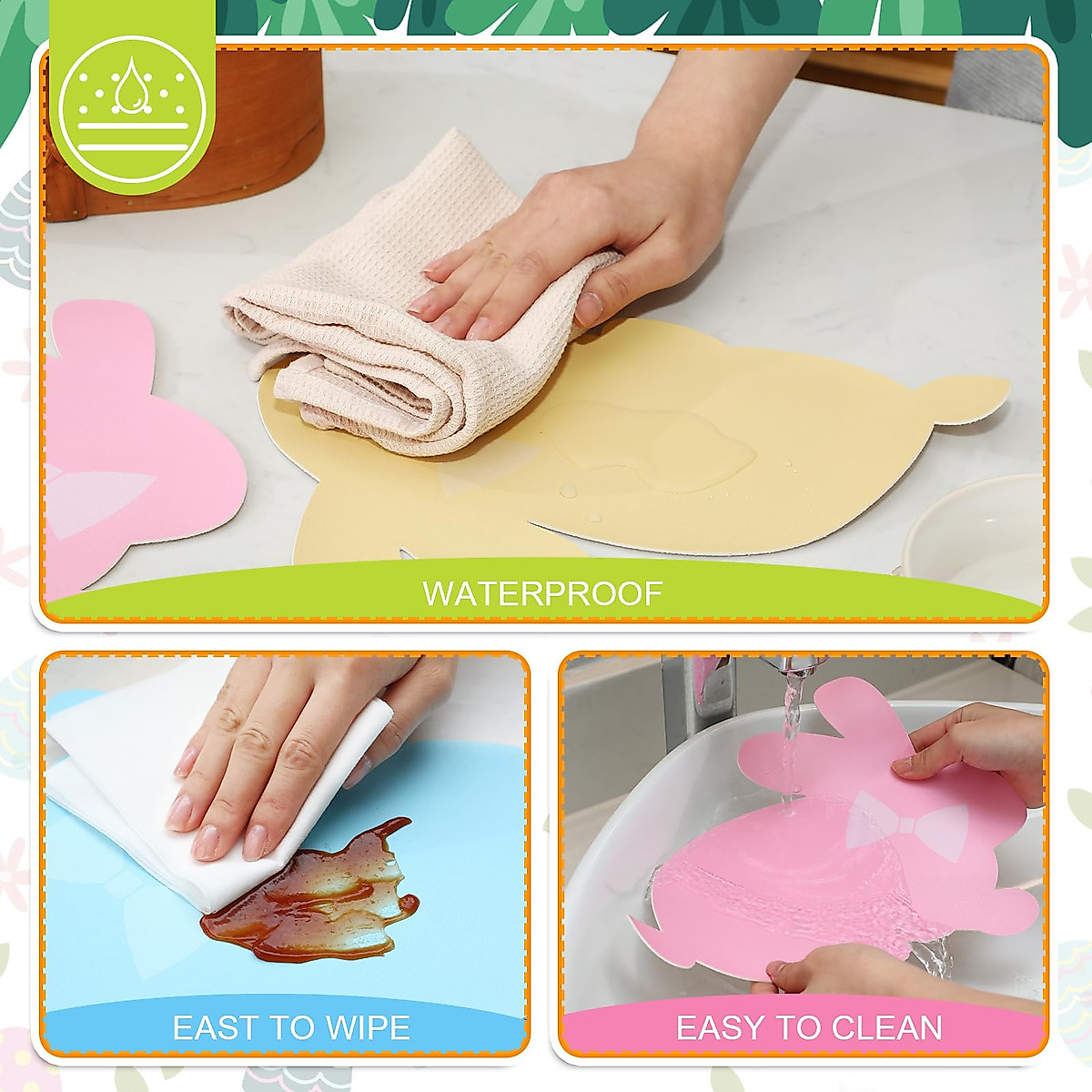 Remerry Leather Halloween Bat Placemats Set of 6 Happy Halloween Black Gothic Place Mats Waterproof Leather Washable Halloween Table Mat for Halloween Party Decorations Kitchen Dining Table