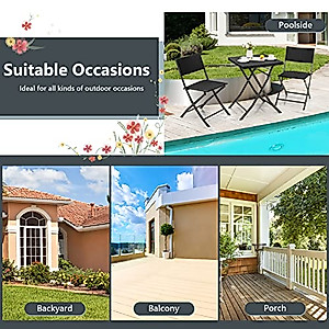 Tangkula 3 Piece Patio Bistro Set, Folding Wicker Chairs & Table Set, Solid Metal Frame, Outdoor Patio Furniture Set for Garden, Front Porch, Poolside, No Assembly Needs (Black)