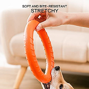 New Dog Toy Flying Ring,Throwing Tug of War Interactive Dog Toys for Small Medium Large Breed,Waterproof and Flexible for Aggressive Chewers (Orange Large)