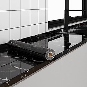 FUKU MON 24"x394" Black Marble Wallpaper Marble Contact Paper for Countertops Peel and Stick Countertops Self Adhesive Waterproof Removable Granite Wallpaper Stick on Wallpaper Kitchen Bathroom