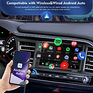 Double Din Car Stereo with Wireless Apple CarPlay and Android Auto, 7-Inch FHD Touchscreen Car Audio Receiver with Backup Camera, Bluetooth, Car Radio with FM, USB/TF/AUX Port, Mirror Link, Subwoofer