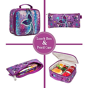 Mermaid Rolling Backpack for Gilrs Backpacks with Wheels for Elementary School Bag Trolley Trips Kids Luggage with Lunch Box for Preschool Students