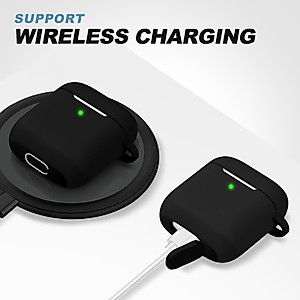 Woyinger for AirPods Case Cover, Come with Clean Pen，Soft Silicone Protective Cover with Buckle for Women Men Compatible with Apple AirPods 2nd 1st Generation Charging Case, Front LED Visible,Black