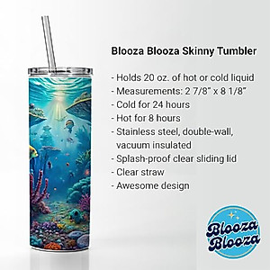 Psychedelic Underwater Ocean Scene Skinny Tumbler 20oz with Straw Insulated Water Bottle Gift