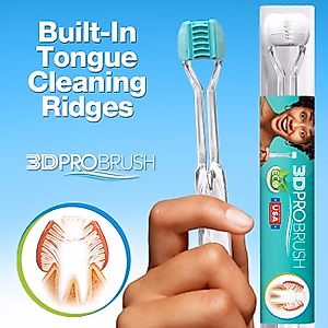 3D PRO BRUSH | NEW Crystal Clear 3-Sided Toothbrush | 3X Triple Clean + Soft Gum Massage | Built-In Tongue Scraper | Sustainable Eco-Friendly Design | Kids Adults Braces Travel | MADE IN USA