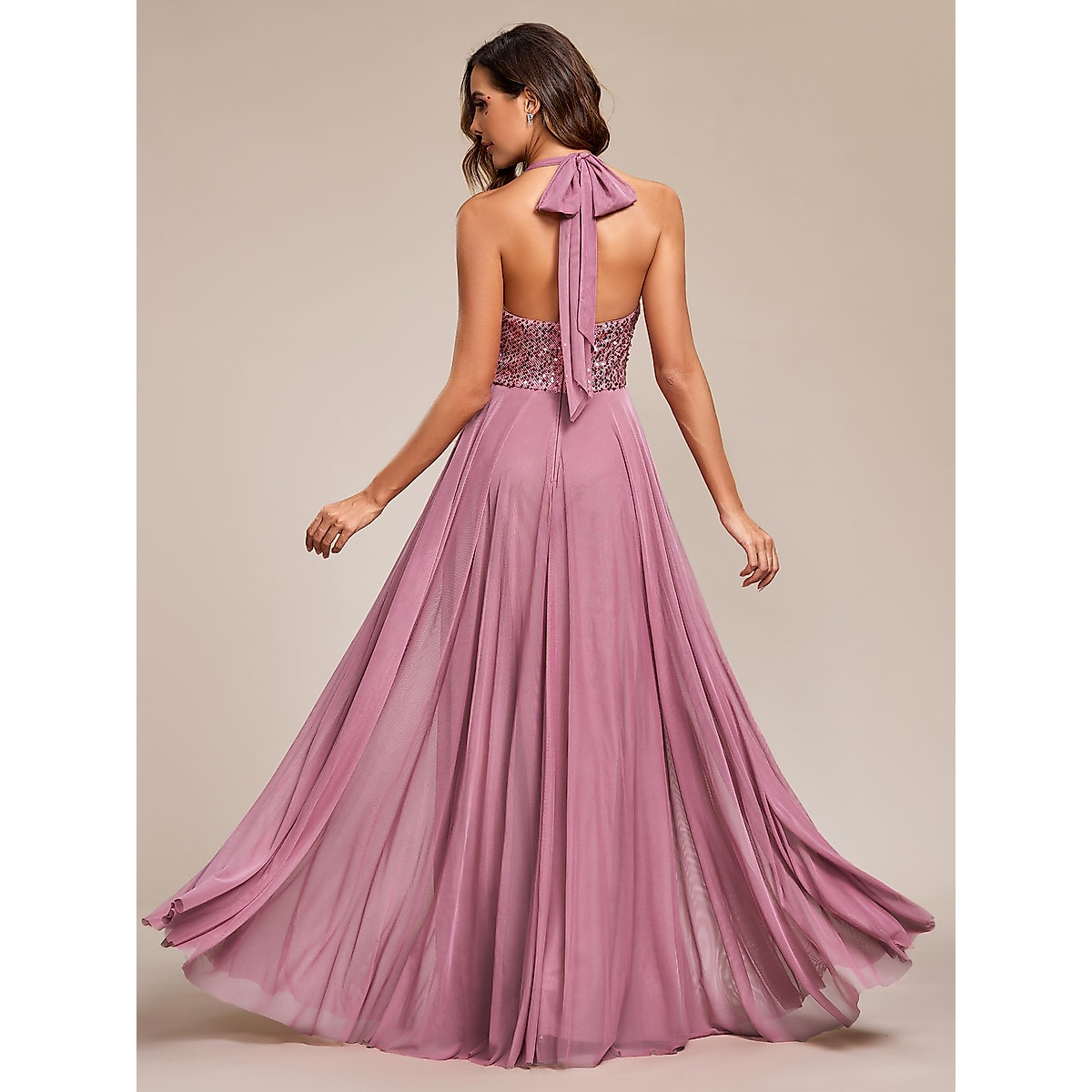 Ever-Pretty Women's Bright A Line Backless Ruched Sleeveless Long Wedding Guest Dress Orchid US10