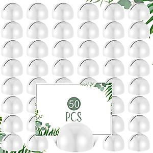 Geyoga 50 Pcs Table Number Holder Round Table Number Stands Modern Place Card Holders White Table Number Holders Wood Table Number Clips for Wedding Reception Anniversary Party Events Banquet Picture
