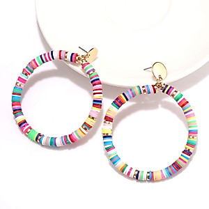 urfer Heishi Earrings Rainbow Colorful African Vinyl Disc Beaded Drop Dangle Stud Earrings Fun Summer Tribal Jewelry(colourful)