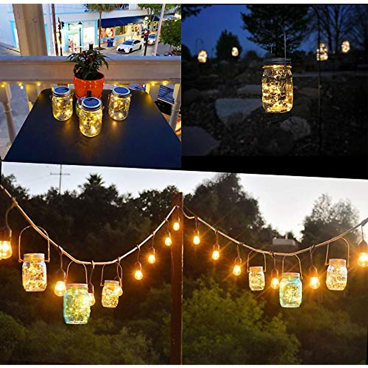 Solar Mason Jar Lights,8 Pack 30 Led Hanging String Fairy Jar Solar Lantern Lights for Outdoor Patio Garden Yard and Lawn Decoration（Hangers and Jars Included）