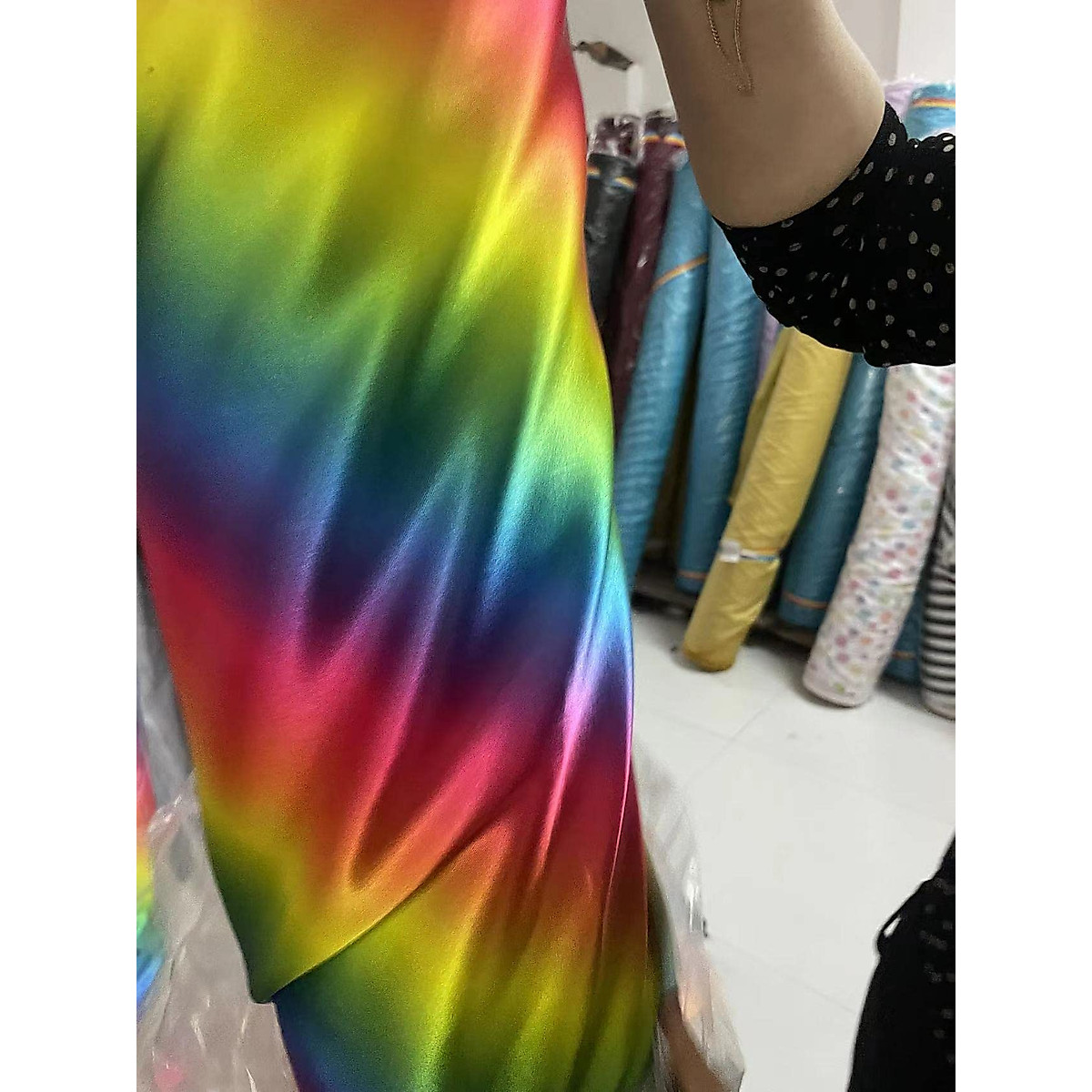 YYCRAFT Charmeuse Bridal Satin Fabric by The Yard 58 Inches Wide (Rainbow,2 Yards)