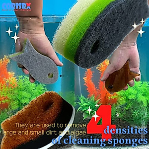 3 Packs Aquarium Fish Shape Glass Cleaner Sponge, 4 Kinds of Density Cleaning Sponge for Glass Walls, Fish Tank Scraper Pad for Glasses Aquariums - Hand Held Cleaner Scrubber Pad, Limpiador acuarios