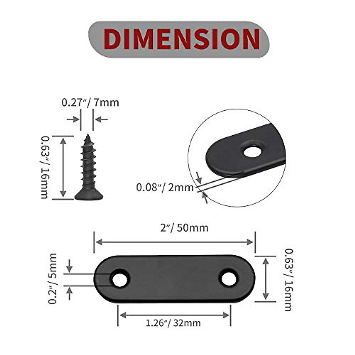 Jiozermi 12 Pcs Straight Brace, Flat Brace 2” x 0.6”, Stainless Steel Straight Bracket, Mending Joining Plates for Wood, Board, Bed Frame, Furniture & Shelves, Matte Black