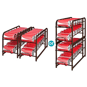 Fogein Mini Soda Can Organizer for Pantry/Refrigerator Pack of 4 Stackable, Soda Can Rack Beverage Dispenser for 221ml/7.5oz Soda Cans(Brown)