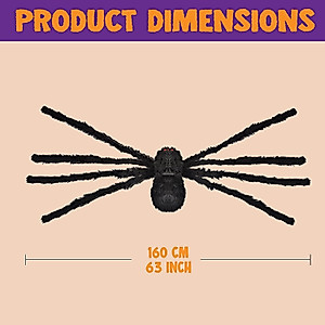 JOYIN 2 Pack 5 Ft. Halloween Outdoor Decorations Hairy Black Spider, Scary Giant Spider Fake Large Spider Hairy Spider Props for Halloween Yard Decorations Party Decor