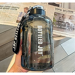 MYSHAKER 1 Gallon Water Jug with Flip-top Lid and Handle Strap, Leak-proof BPA Free Reusable Time Marker Reminder Large Capacity Gallon Water Bottle for Outdoor Sports Fitness Gym Hiking