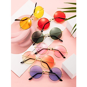 Blulu 12 Pairs 60s 70s Hippie Circle Sunglasses for Women Men Retro Hippie Glasses Round Tinted Lens Sunglasses Pack Vintage Hipster Small Hippie Eyewear for Men Women Masquerade Costumes Party Gifts