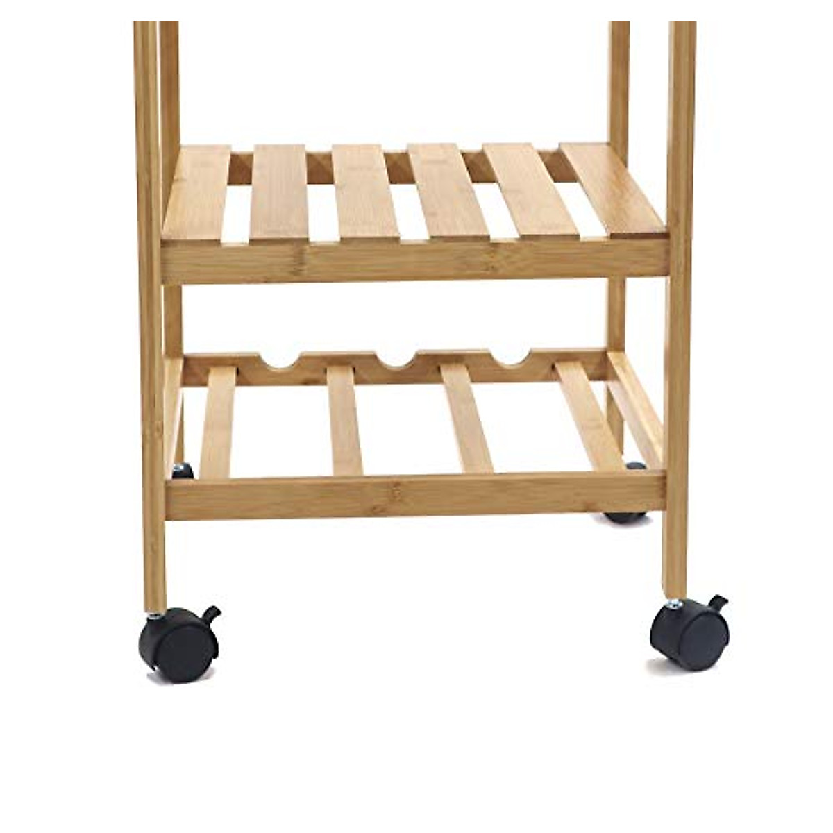 Redmon Bamboo Multi Shelf Kitchen Trolley, Three Open Shelves, Slide Drawer, Locking Castors, Wine Bottle Holder, 15.25 Inch Width x 15.25 Inch Depth x 31.50 Inch Height