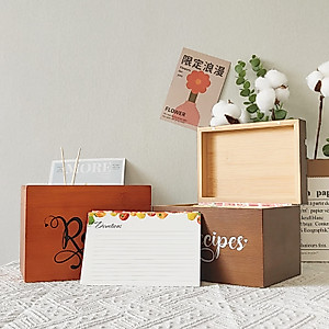 Lumicook Cursive Wood Recipe Box with 120 Double Sided Cards and 7 Dividers | Bamboo Recipe Card Box with Phone and Card Holder | Dark Brown Bamboo Wood Recipe Organizer