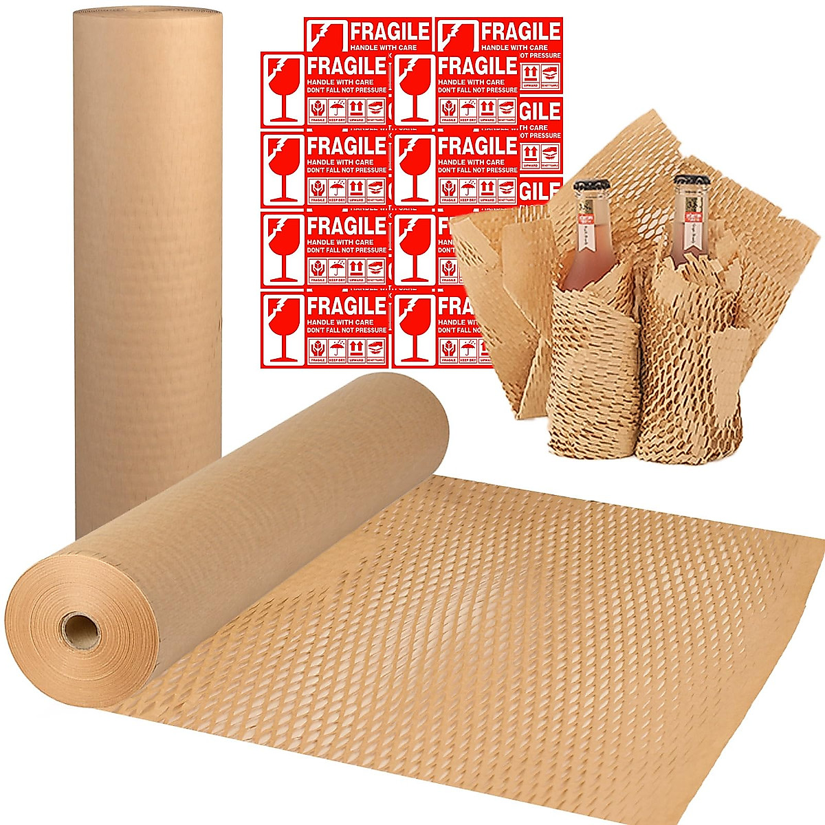 Honeycomb Packaging Paper, 15" x 135' Packing Paper Recyclable Moving Supplies Bubble Cushion Wrapping Paper for Packing Moving Shipping Protective Roll for Protecting Fragile Items