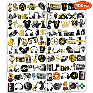 Notorious One Temporary Tattoos Big One Party Decorations Favors Supplies Hip hop Themed Cute Stickers 10 Sheets 100 PCS Gifts for Baby Girls Boys Class School Carnival