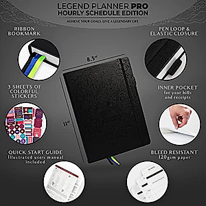 Legend Planner PRO Hourly Schedule Edition - Undated Deluxe Weekly & Daily Organizer with Time Slots. Time Management Appointment Book Journal for Work & Personal Life, A4 Size Hardcover - Black