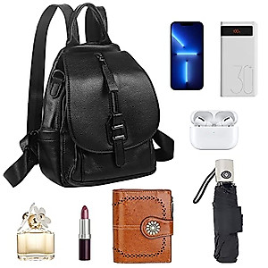 Roxie Genuine Leather Backpack Purse Medium Size Casual Daypack Fashion Satchel Convertible Shoulder Bag for Women Black 12 Inch