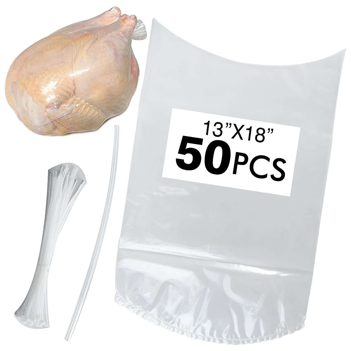 Poultry Shrink Bags, chicken bag, 50Pack 13x18 Inches Clear Poultry Heat Shrink Wrap Freezer With 50 Zip Ties, a Silicone Straw for Chickens, Rabbits