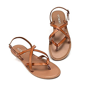 COLGO Women's Summer Strappy Flat Sandals, Adjustable Casual Fisherman Sandal with Open Toe Slingback Gladiator Sandals (8.5,Brown)