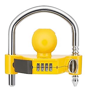 KEMIMOTO Upgrade Code Trailer Hitch Lock Anti Theft Universal Coupler Ball Tow Adjustable Storage Security Heavy-Duty Steel with Combination Design for 1-7/8 Inch, 2 Inch, 2-5/16 Inch Couplers Yellow