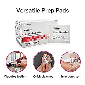 McKesson Alcohol Prep Pads, 2-Ply 70% Isopropyl Alcohol Individually Wrapped Wipes, 100 Count, 1 Pack