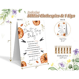 Don't Say Baby Clothespin Game, 1 Sign and 50 Mini Clothespins, Fall Minimalist Pumpkin Baby Shower Decorations, Baby Shower Games, Gender Reveal Games, Gender Neutral Baby Shower Supplies-A21