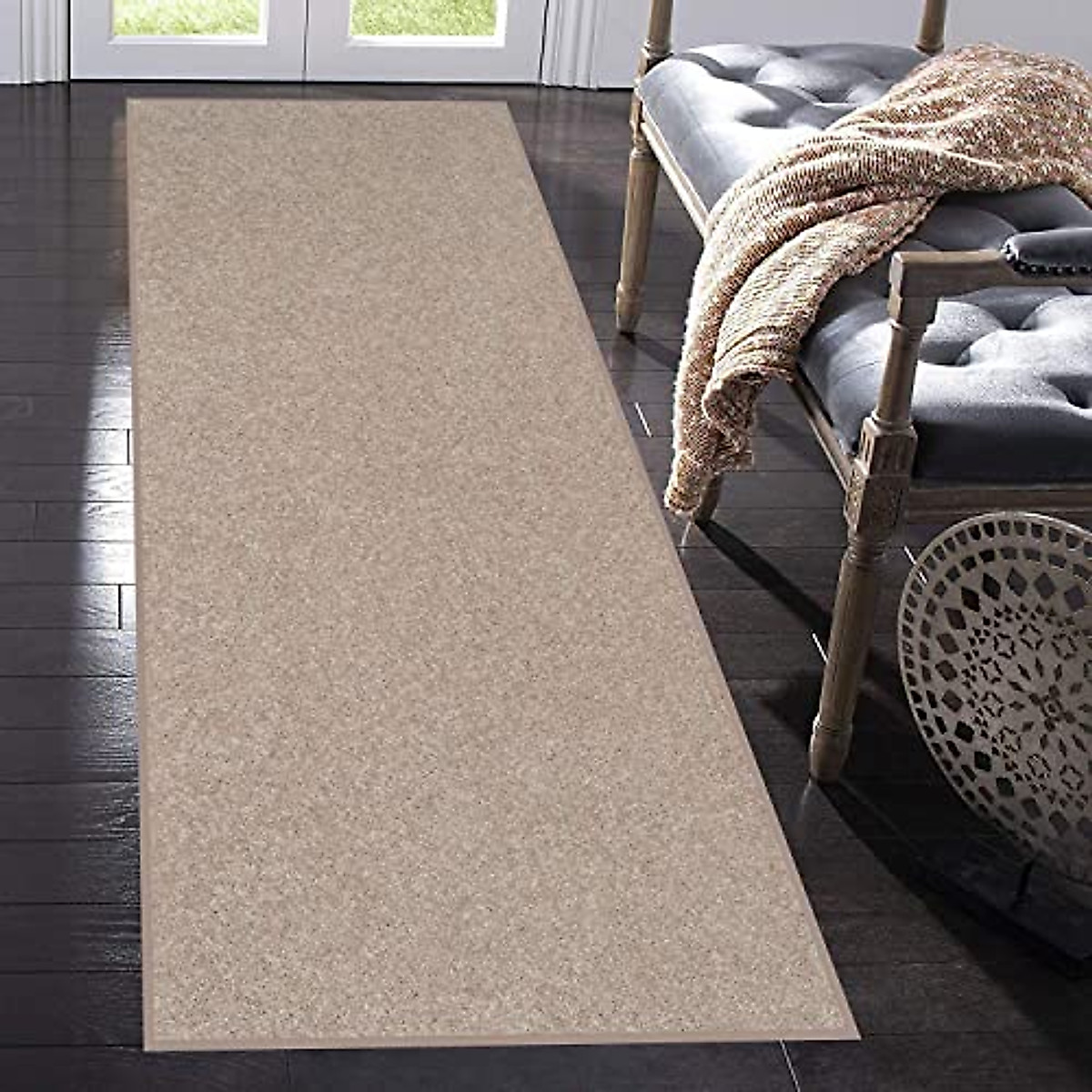 Home Queen Solid Color Custom Size Runner Area Rug Beige, 2' x 4'