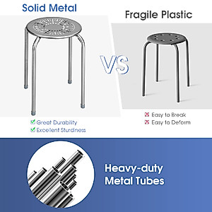 LDAILY Multipurpose Stool Chairs, Small Stool Sets, Metal Stool with Dome, Stackable Backless Kitchen Stool Indoor Outdoor, Furniture Stools, Suitable for Garden, Living Room, Home, Gray (6-Pack)