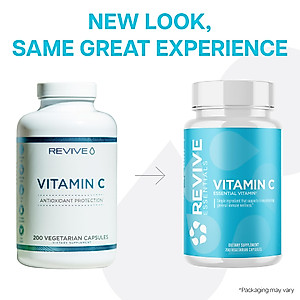 Revive MD Vitamin C Capsules, 1000mg - High-Potency VIT C Ascorbic Acid Dietary Supplement for Immune Support & Antioxidant Health - No Fillers & Non-GMO - 200 Vegetarian Capsules
