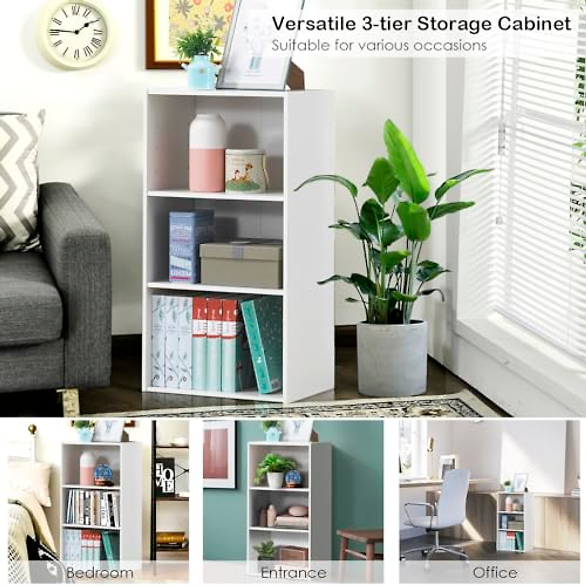 Giantex 2 Pieces 3 Shelf Bookcase Book Shelves Open Storage Cabinet Multi-Functional Home Office Bedroom Furniture Display Bookcases, White