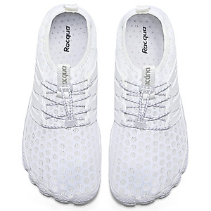 Racqua Water Shoes Quick Dry Barefoot Beach Aqua Sport Swim Surf Pool Hiking Diving Walking for Men Women White 8.5 Women/7.5 Men