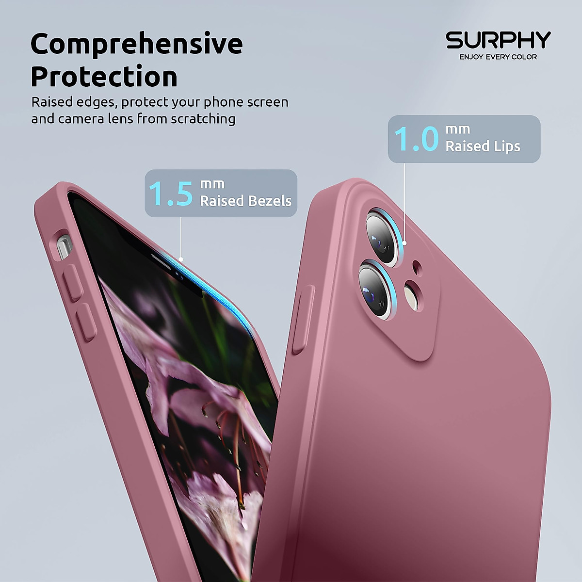 SURPHY Design for iPhone 11 Case with Camera Protection, Straight Edge Slim Design, Liquid Silicone Phone Case for iPhone 11 6.1 inches, Lilac Purple