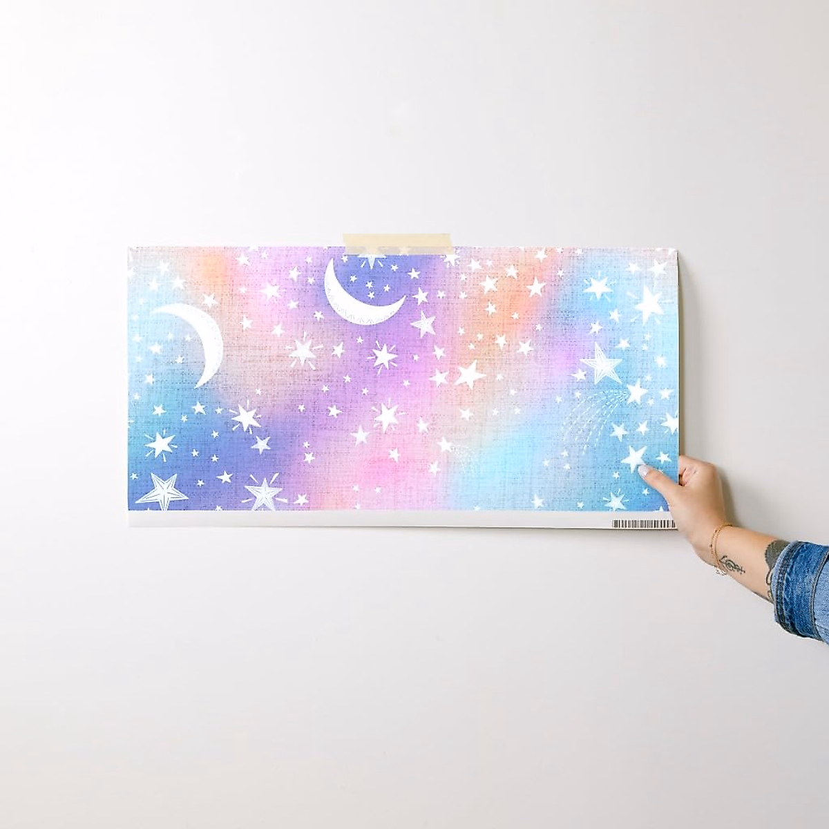 Peel & Stick Wallpaper Swatch - Celestial Rainbow Boho Nursery Ombre Pastel Stars Moon Clouds Night Sky Multicolor Custom Removable Wallpaper by Spoonflower