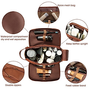 BNSPOCKET Personalized Leather Travel Toiletry Bag for Men, Large Travel Bathroom Shaving Dopp Kit, Large Cosmetic Bag Waterproof
